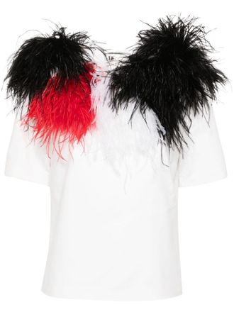 LouLou t-shirt à détails de plumes - Blanc