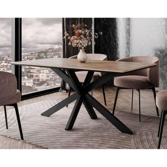 Best Mobilier Tom - table &agrave; manger - plateau effet bois - pieds en m&eacute;tal - 4 &agrave; 6 personnes - bois / noir