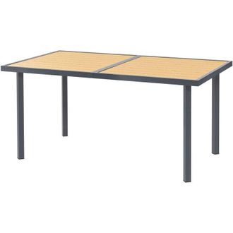 OUTSUNNY Table de jardin 6 personnes rectangulaire dim. 150 x 90 x 72 cm m&eacute;tal gris plateau effet bois naturel