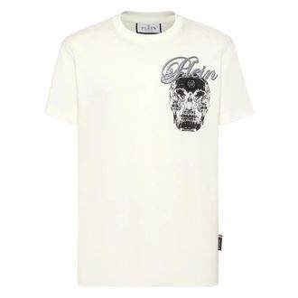 Philipp Plein Homme, Tops, Beige, Taille: 5XL T-Shirt Col Rond T&ecirc;te de Mort en Verre