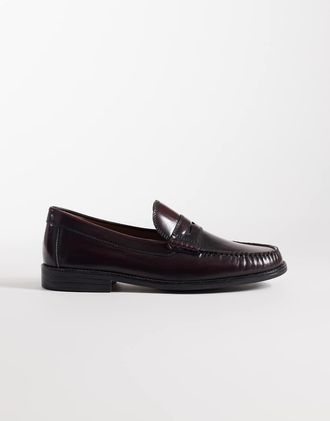 Jack & Jones Penny-Loafer aus Leder in Burgunderrot