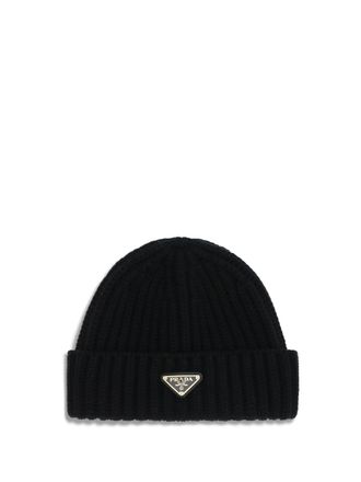 Prada Womens Beanie Hat Black Virgin Wool