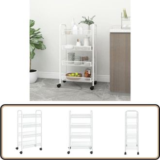 vidaXL Küchenwagen 4 Etagen Weiß 46x26x85 cm Eisen - Küchentrolley - Küchenwagen - Rollwagen - Lagerung - Organisation