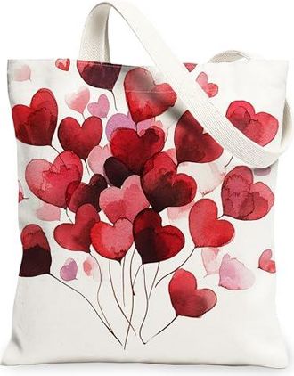 Generic Sacs fourre-tout r&eacute;utilisables en toile pour la Saint-Valentin, motif coeur mignon, sacs d&eacute;picerie r&eacute;utilisables, l&eacute;gers et lavables en toile pour le 