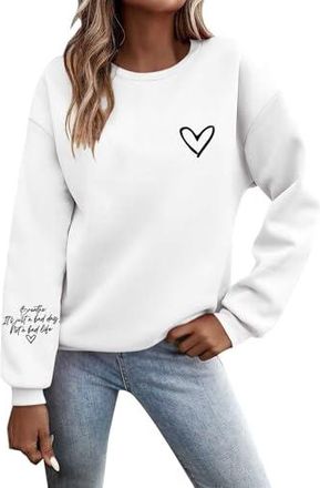 Generic Sweat &agrave; capuche &agrave; col rond imprim&eacute; tendance pour la Saint-Valentin 2026, blanc, XL