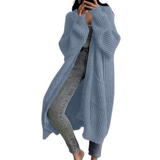 Generic Cardigan long surdimensionn&eacute; en tricot &eacute;pais ouvert sur le devant pour femme, gris, 3XL