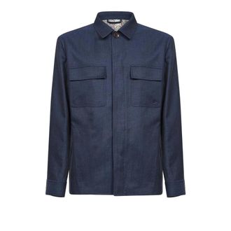 Etro Homme, Vestes, Bleu, Taille: M Shacket en Laine et Lin