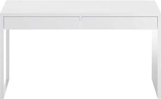 Dmora Houston Schreibtisch, multifunktionaler umkehrbarer B&uuml;roschreibtisch, PC-Studientisch mit 2 Schubladen, 138 x 50 x 75 cm, Wei&szlig;