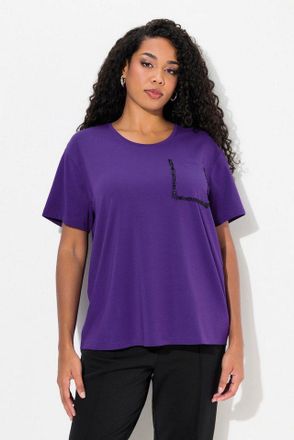 Ulla Popken T-Shirt T-Shirt Brusttasche Perlen Oversized Rundhals