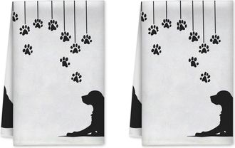 Generic Hunde-Küchenhandtücher, Fantasievolle moderne Pfotenabdrücke, Hängelinien, schwarze Mikrofaser-Geschirrtücher zum Trocknen von Geschirr, Küchenutensil