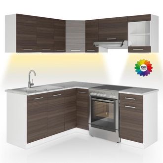 Vicco Eckk&uuml;che Rick, Edelgrau, 167 x 60 cm, AP Marmor mit LED-Leisten