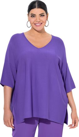 Ulla Popken Damen Pullover, Oversized, V-Ausschnitt, Halbarm Cardigan Sweater, Amethist, 54-56 EU