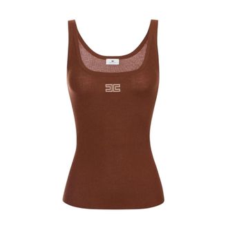 Elisabetta Franchi D&eacute;bardeur en maille c&ocirc;tel&eacute;e - Femme - Tops - Brun - Taille: 38 FR