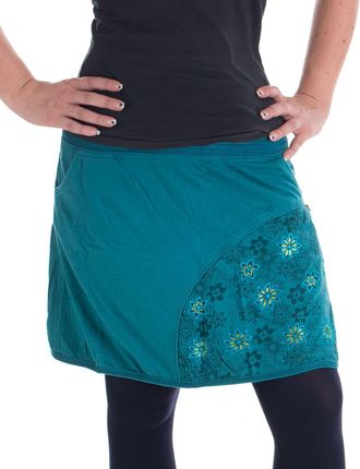 vishes Alternative Bekleidung - Bedruckter und bestickter Baumwollrock mit Blumen und?Hosentaschen? t&uuml;rkis-blau 38