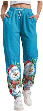 Generic Pantalon de jogging surdimensionné à jambe large pour femme, pantalon de survêtement taille haute sur le thème de Noël avec cordon de serrage et poche