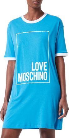 Love Moschino Damen Logo Box Print En Kleur Contrast Ribs. Kleid, Blue White, 38 EU