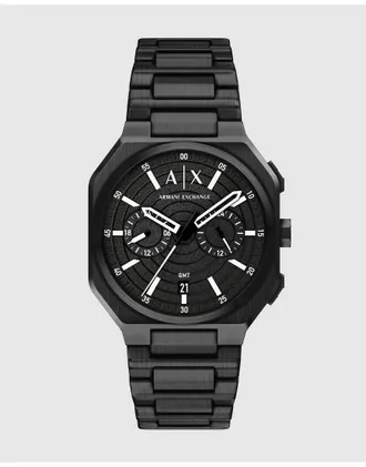 A|X Armani Exchange Bass Dual-Time Uhr aus schwarzem Edelstahl in Schwarz