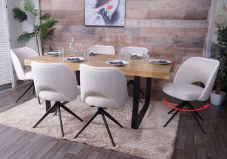 Mendler 6er-Set Esszimmerstuhl HWC-N72, Polster-K&uuml;chenstuhl, drehbar Auto-Return, Stoff/Textil (420g/m&sup2;) &Ouml;ko-Tex - Creme