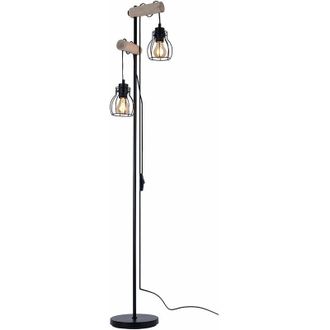 Globo Lighting Stehlampe Vintage Holz Stehleuchte Industrial Design Standleuchte Retro, h&ouml;henverstellbar, Fernbedienung dimmbar, 2x rgb led 8,5W, LxBxH 38,5x23x150