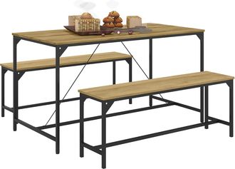 HOMCOM Essgruppe 3er-Set, Küchentisch-Set, Esstisch mit 2 Bänken für 4 Personen, Esszimmergruppe, Tischgruppe für Küche, Wohnzimmer, Natur