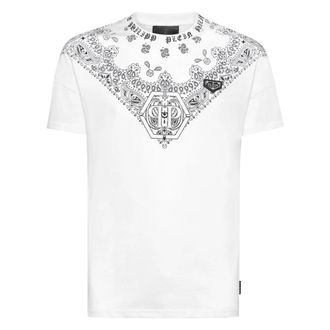 Philipp Plein Rundhals-T-Shirt Paisley Bandana - - Tops - Herren - Wei&szlig; - 2XL