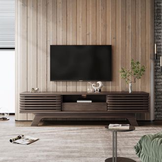 Merax Merax TV Schrank, TV Lowboard mit 1 Schublade, 2 T&uuml;ren, offenen F&auml;chern und Kabeldurchf&uuml;hrung, f&uuml;r Fernseher und Multimedia-Ger&auml;te, Holzfarbe, 150x35x