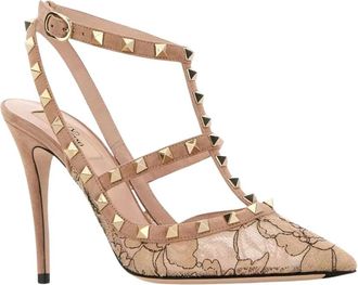 Valentino Garavani Femme, Chaussures, Beige, Taille: 36 1/2 EU Escarpin Rockstud en dentelle et daim