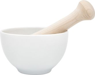 Kai Select japanischer Mörser mit Stößel aus Buche - Porzellanschale mit Abmessung 10,2 x 6,2 cm