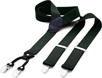 DonDon bretelles homme large 3,5 cm avec 4 clips bretelles homme travail extra fort, élastique et réglable en longueur vert