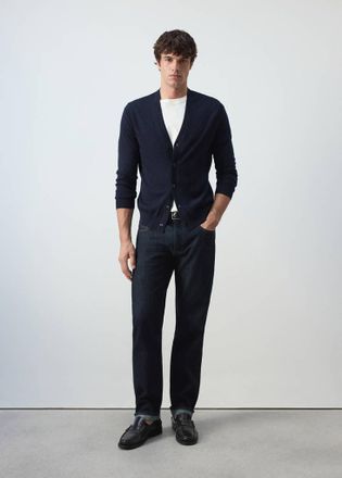 Mango Cardigan 100 % laine maille fine bleu marine - Homme - XXL - MANGO MAN