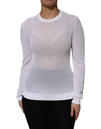 Dolce & Gabbana Womens White Round Neck Long Sleeves Pullover Top Viscose Polyester