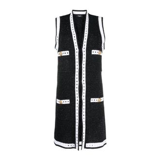 Balmain Lange Strickjacke mit Spitze - - Knitwear - Damen - Schwarzk - S