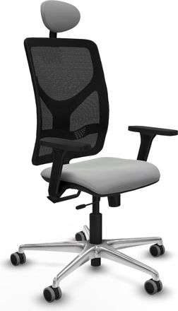 Piqueras y Crespo Kabinenstuhl mit 3D-Armen, h&ouml;henverstellbarer Lendenwirbelst&uuml;tze und festem Kopfteil, ausgestattet mit Syncro/Traslack und Schneideschaum, Schwarz/Hel