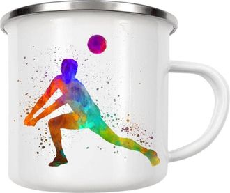 artboxONE Emaille Tasse Watercolor Volleyball Player-d von Paul Rommer - Emaille Becher Sport