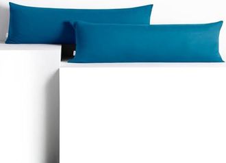 Decoking 2 Kissenbezüge 20x120 cm Jersey 100% gekämmte Baumwolle Reißverschluss blau Amber