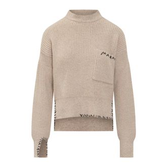 Marni Femme, Pulls, Beige, Taille: 36 FR Pull Col Roul&eacute; en Laine Moulin&eacute;e avec R&eacute;parations