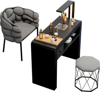 Generic Manicure Table Station Modern with Electric Dust Collector and Led Lamp Nail Tech Desk with Drawers Cabinet Power Outlets and Multifunctional MDF Work