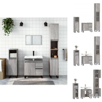 vidaXL Badezimmerm&ouml;bel-Sets - Living 3-tlg. Badm&ouml;bel-Set Grau Sonoma Holzwerkstoff