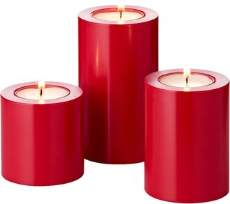 Edzard 3er Set Teelichthalter Dauerkerze Cornelius Rot &oslash; 6 cm, H&ouml;he 6/8/11 cm, hitzebest&auml;ndig bis 90
