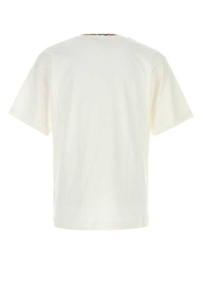 Burberry Mens White Cotton T-Shirt Chalk Exterior Exterior: T-shirts And Polos
