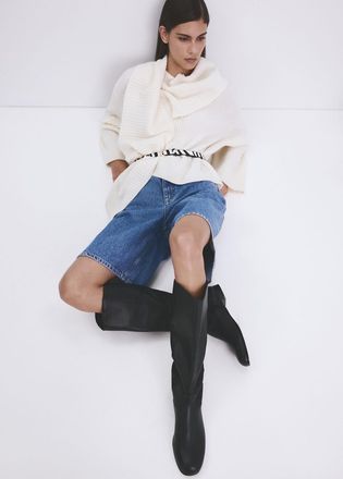 Mango Ceinture en cuir avec poils de z&egrave;bre noir - Femme - S - MANGO