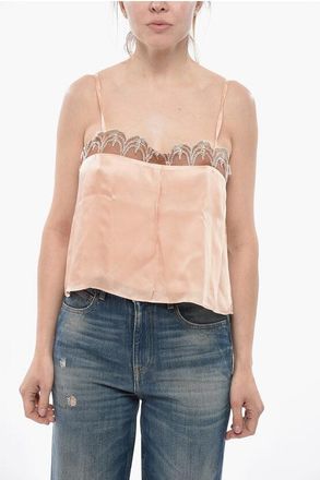 Bode Satin Slip Top with Lace Detail size M