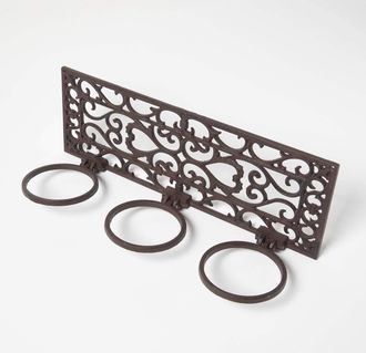 Homescapes Rustikaler Wandhalter für Blumentöpfe im Vintage-Stil 51 x 18 cm, Blumentopf-Wandhalterung für 3 Töpfe