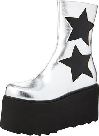 Lamoda Big Shot, Bottine Femme, Argent PU Noir étoile, 37 EU