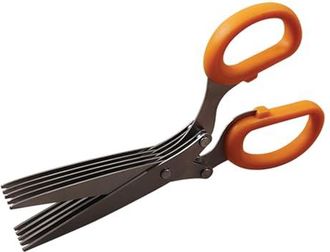 Fackelmann Multi-Klingen-Schere, ideal zum Zerkleinern von Kräutern, Salaten, 21 cm, Soft Collection, mit Klingenschutz (Orange, Schwarz, Silber), Menge: 1 Stück