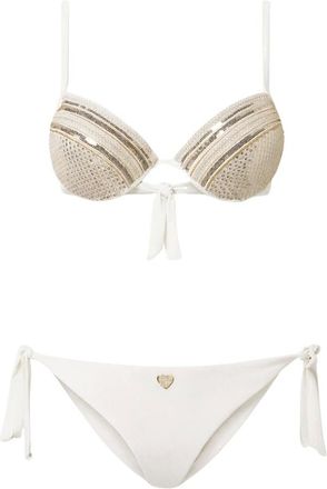 Twinset Femme, Maillots de bain, Blanc, Taille: 44 FR Bikini Push-Up avec broderie de sequins et string &agrave; nouer sur les c&ocirc;t&eacute;s