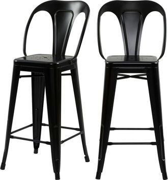 Rendez-Vous D&eacute;co Lot de 2 chaises pour &icirc;lot central 67 cm en m&eacute;tal noir mat - INDUS