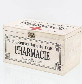 Frank F1885 FRANK FLECHTWAREN Dekobox mit Aufdruck, Holz, Metallverschluss Maße: 23 x 13 x 13 cm Box, Pharmacie Aufdruck, nostalgisch, praktisch