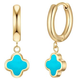 Glanzst&uuml;cke M&uuml;nchen Ohrringe - Edelstahl Creolen T&uuml;rkis (synth.) Kleeblatt - Gr. unisize - in Gold - f&uuml;r Damen