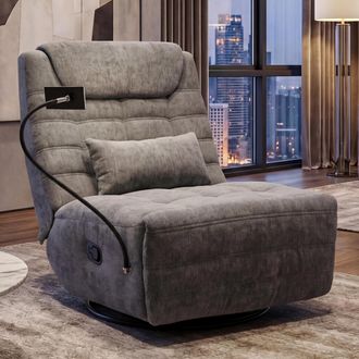 Mendler Relaxsessel HWC-P92, TV-Sessel Fernsehsessel, drehbar Kippfunktion Handyhalterung, Stoff Chenille (260g/m&sup2;) - dunkelgrau
